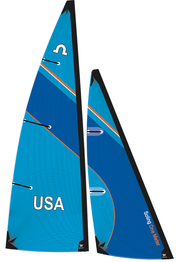 Soling One Meter Sails in Blue and Orange